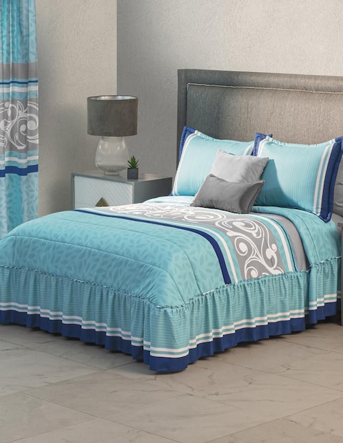 Set de colcha Intima Hogar Americana Volante Aqua 1